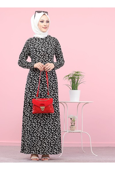 Tofisa Kadın Desenli Elbise - Siyah - Tofisa
