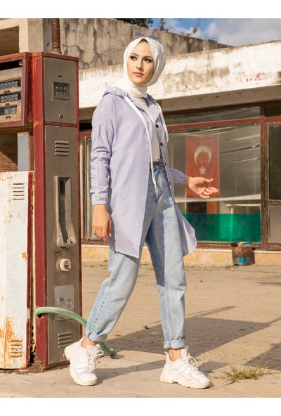 Tofisa Kadın Kapüşonlu Tunik - Mavi - Tofisa