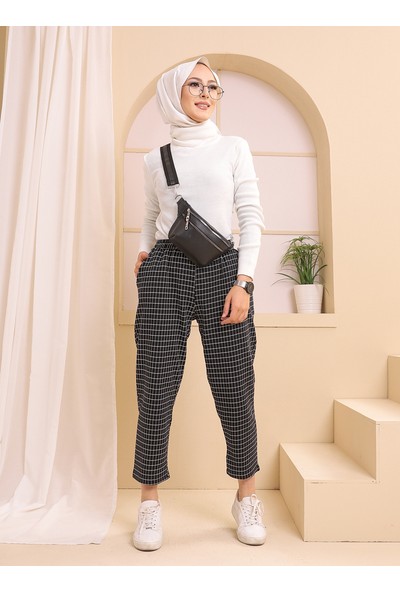 Tofisa Kadın Kareli Pantolon - Siyah - Tofisa