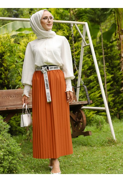 Tofisa Kadın Piliseli Etek - Kiremit - Tofisa