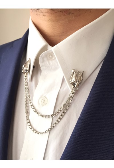 Tezgah İstanbul Kurt Gömlek Yaka Iğnesi Silver Tezgah İstanbul Kurt Gömlek Yaka Iğnesi Silver