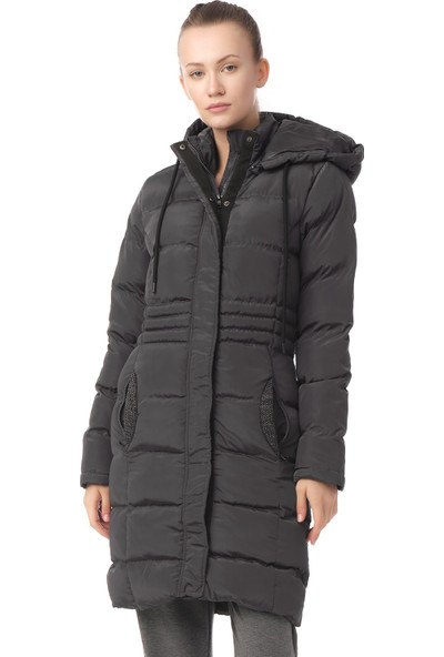 Cekmon Kadın Uzun Kalın Şişme Kadın Mont Antrasit Cekmon Kadın Uzun Kalın Şişme Kadın Mont Antrasit