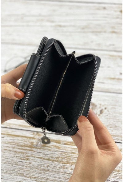 Polo- Küçük Boy Bayan Cüzdan Baskılı Siyah Platin GP1339