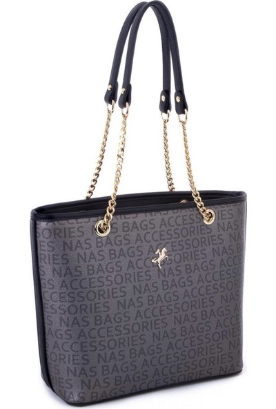 ÇLK Accessories Zincirli Baskılı Kalıp Çanta Baskılı Platin(Gümüş) Sn 1066