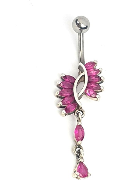 Ose Shop Pembe Zirkon Taşlı Gümüş Göbek Piercing Ose Shop Pembe Zirkon Taşlı Gümüş Göbek Piercing