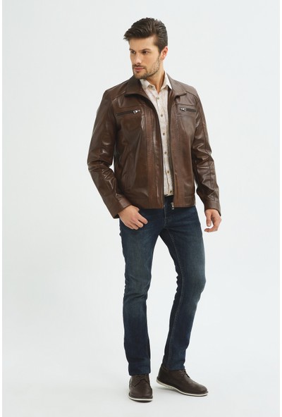 İkbal Jason Kahverengi Deri Mont Erkek