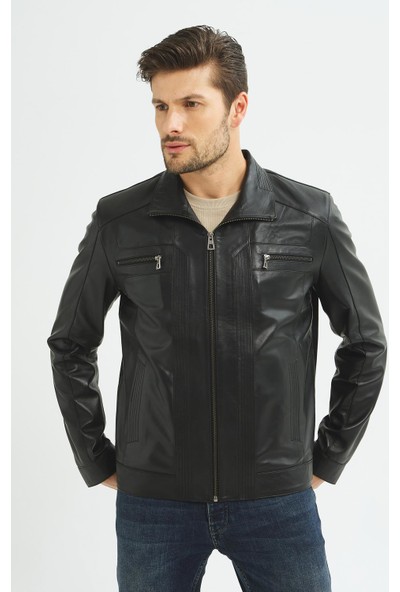 İkbal Jason Siyah Deri Mont Erkek