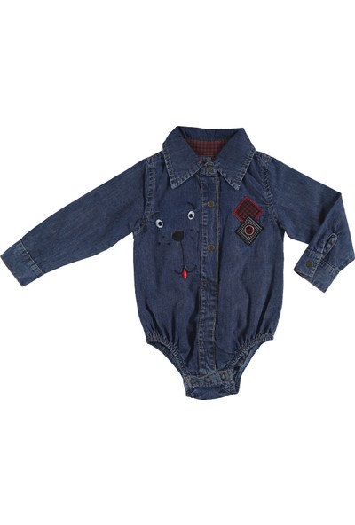 Overdo The Dog Erkek Bebek Nakışlı Denim Mavi Kot Gömlek