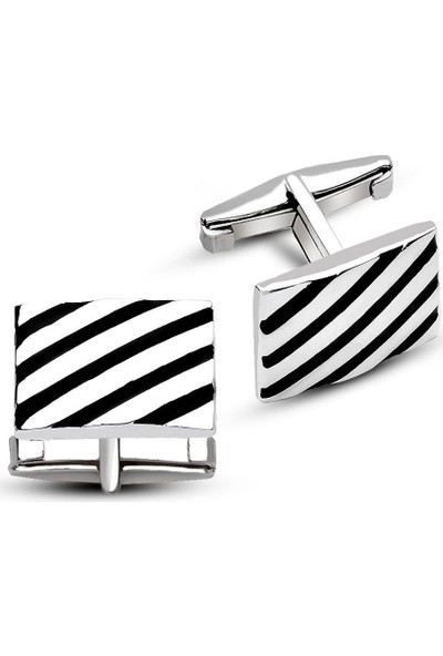 Alis Silver 925 Ayar Gümüş Çapraz Şerit Tasarımlı Kol Düğmesi