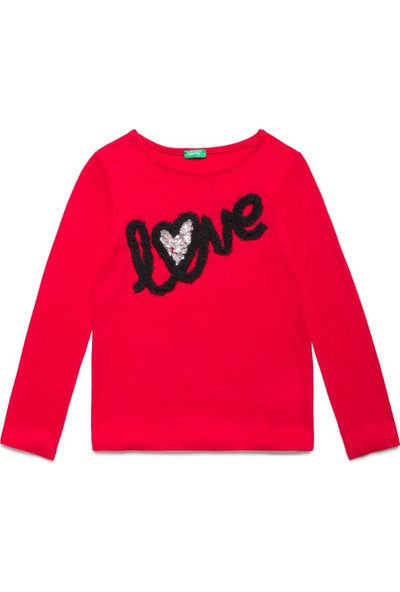 United Colors Of Benetton Kız Çocuk Love Baskılı Tshirt
