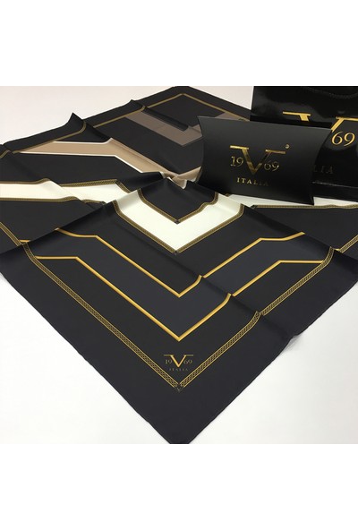 19V69 Italia Siyah Krem Twill Eşarp Black Seri 90X90 cm 19V69 Italia Siyah Krem Twill Eşarp Black Seri 90X90 cm