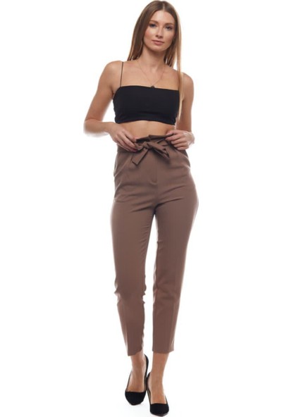 The Pantolon Yüksek Bel Vizon Rengi Bayan Havuç Pantolon
