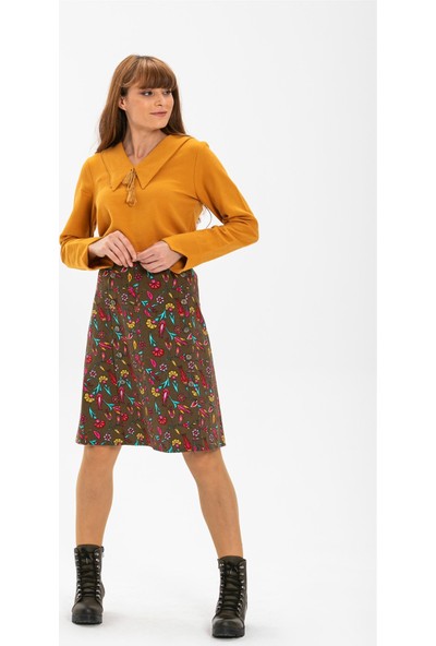 Eliş Şile Bezi Öznur Pazen Etek Çini Desen Haki