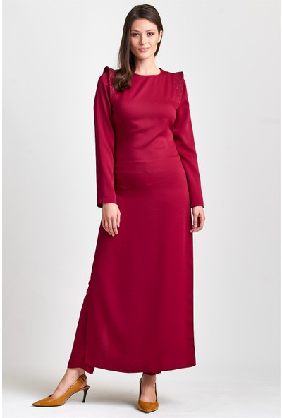 Esswaap Fuşya Yanı Yırtmaçlı Omzu Taşlı Takım