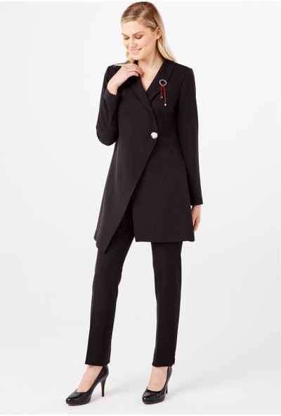 Esswaap Siyah Kruvaze Tek Düğmeli Takım