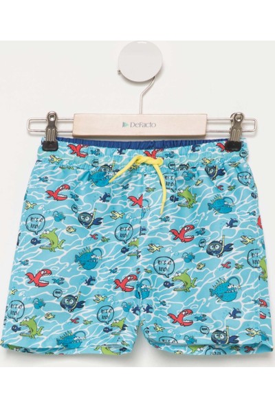 DeFacto Erkek Çocuk Baskılı Yüzme Şortu Turkuaz
