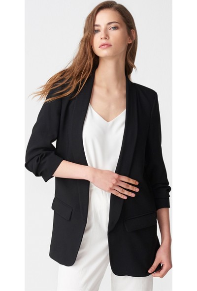 Dilvin 6702 Kolları Büzgülü Uzun Ceket Siyah Dilvin 6702 Kolları Büzgülü Uzun Ceket Siyah