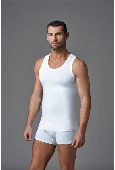 Beyaz 2'Li Geniş Yaka Penye Erkek Atlet