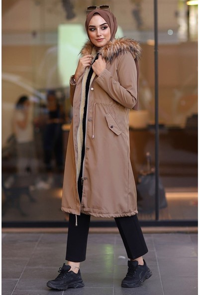 Modasima Içi Polar 2401 Kürklü Kaban - Vizon Modasima Içi Polar 2401 Kürklü Kaban - Vizon