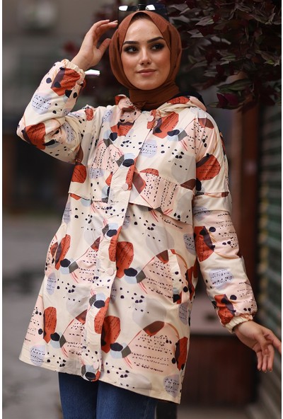 Modasima Içi Polar Desenli Mont - Krem