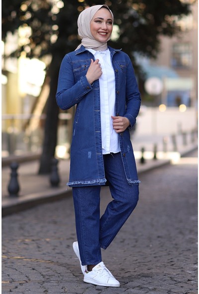 inStyle Püskül Detaylı Kısa Kot Ceket - Mavi