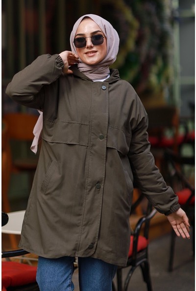 inStyle Içi Polar Kapüşonlu Mont - Haki inStyle Içi Polar Kapüşonlu Mont - Haki