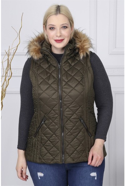 Rmg Kadın Büyük Beden Kaptione Yelek Haki