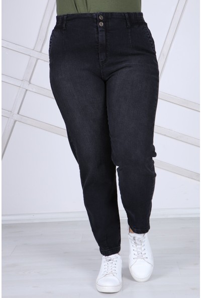 Rmg Beli Lastikli Çift Düğme Büyük Beden Füme Kot Pantolon Rmg Beli Lastikli Çift Düğme Büyük Beden Füme Kot Pantolon