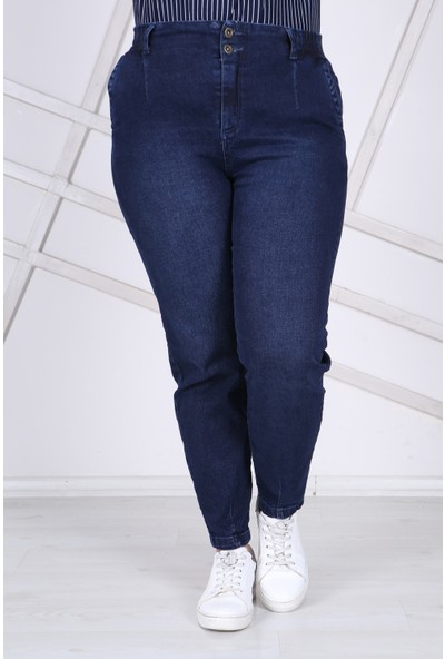 Rmg Beli Lastikli Çift Düğme Büyük Beden Kim.lacivert Kot Pantolon Rmg Beli Lastikli Çift Düğme Büyük Beden Kim.lacivert Kot Pantolon