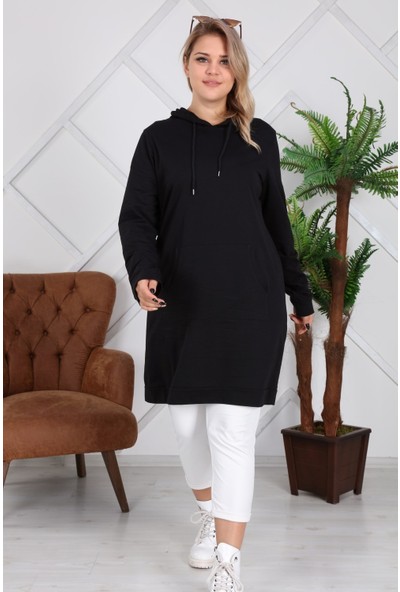 Rmg Kapşonlu Uzun Büyük Beden Siyah Sweatshirt Rmg Kapşonlu Uzun Büyük Beden Siyah Sweatshirt
