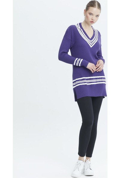 Stamina Kadın V Yaka Tunik-Mor 4Sv4412