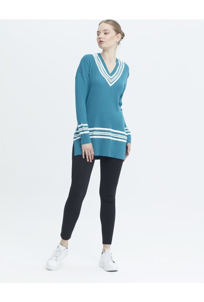 Stamina Kadın V Yaka Tunik-Petrol 4Sv4448