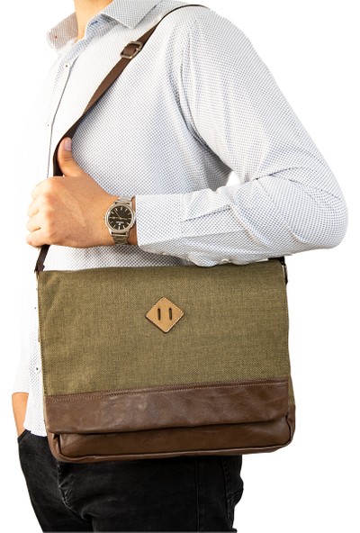 Hakkan Çanta Postacı Yatık Çapraz Çanta GK16-1 Haki-Kahve