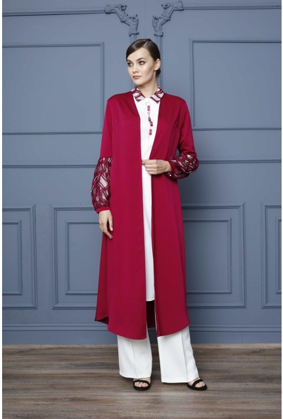 Esswaap Fuşya - 3'lü Içi Gömlekli Ceket Kolu Dantel ve Boncuklu Pantolonlu Abiye Takım 40 Esswaap Fuşya - 3'lü Içi Gömlekli Ceket Kolu Dantel ve Boncuklu Pantolonlu Abiye Takım 40