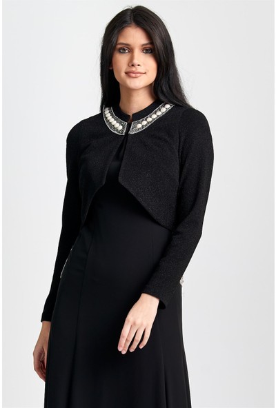 Esswaap Siyah Arkası Taşlı Bolerolu Abiye Elbise 44