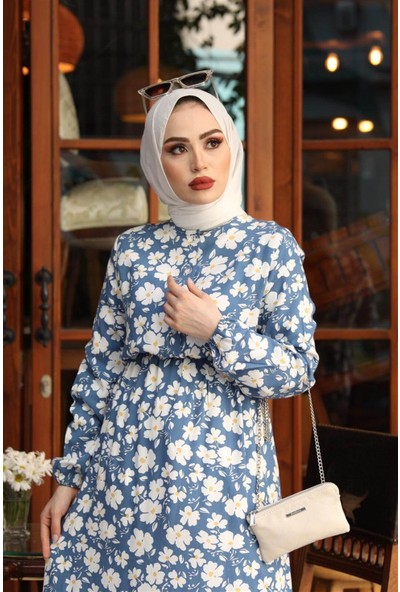 inStyle Papatya Desen Dokuma Elbise - Indigo