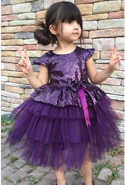 MNK Mürdüm Pul Payet Kız Çocuk Parti Elbise MNK Mürdüm Pul Payet Kız Çocuk Parti Elbise