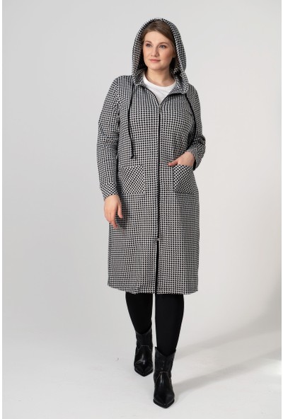 Hepisize Siyah Beyaz Kaz Ayağı Desenli Ceket