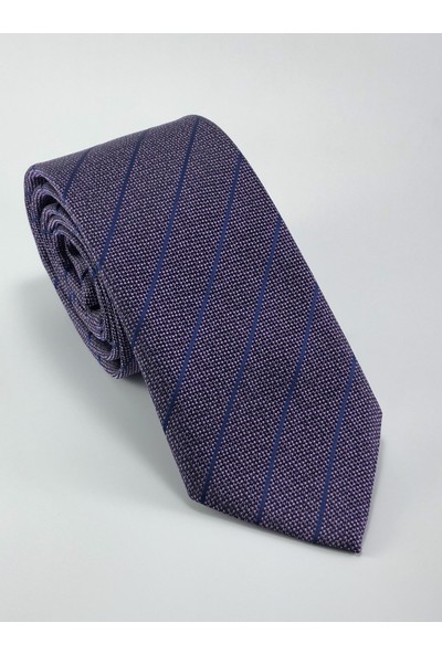 Pierroni Mor Lacivert Çizgili Kravat
