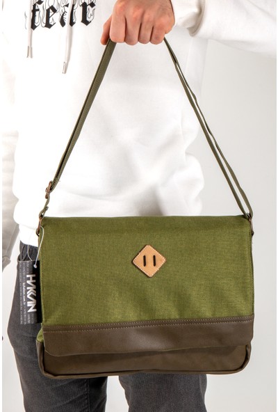Hakkan Çanta Postacı Yatık Çapraz Çanta GK16-1 Yeşil-Yeşil