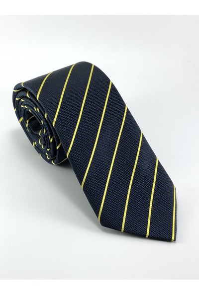Pierroni Sarı Laciivert Çizgili Kravat
