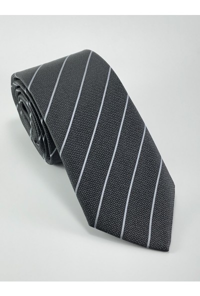 Pierroni Siyah Gri Çizgili Kravat