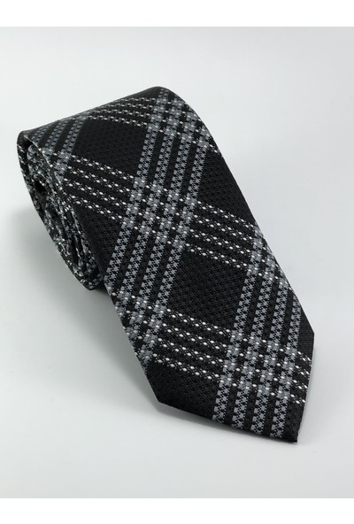 Pierroni Siyah Gri Ekose Kravat