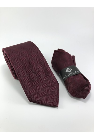 Pierroni Bordo Kare Desen Mendilli Kravat