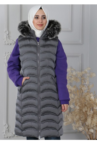 The Tesettür Şişme Yelek Gri THT406699