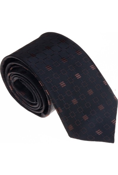 Exve Exclusive Siyah Üzeri Kahverengi Kareli El Işi Italyan Kravat