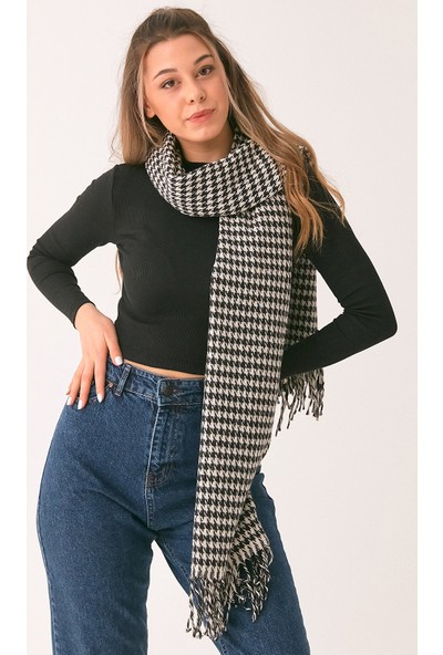 Fullamoda Kazayağı Desenli Şal Siyah