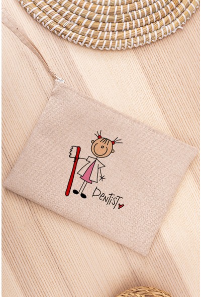 Hediyedukkani Bayan Diş Hekimi Karikatürü Keten Bez El Çantası Hediyedukkani Bayan Diş Hekimi Karikatürü Keten Bez El Çantası