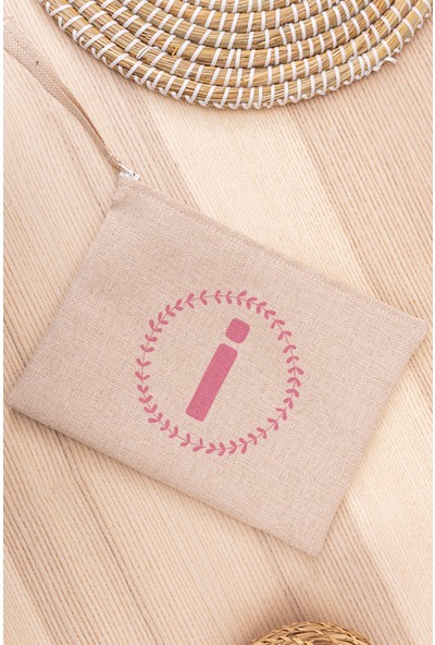 Hediyedukkani I Harfi Pembe Çerçeveli Keten Bez El Çantası