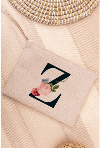 Hediyedukkani Z Harfi Çiçek Tasarım Keten Bez El Çantası